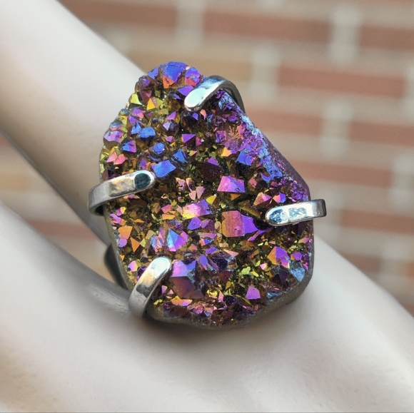 Artisan | Jewelry | Artisan Made Titanium Aura Rainbow Druzy Ring | Poshmark